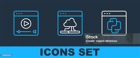 Set Line Python Programming Language Online Play Video And Cloud Technology Data Transfer Icon