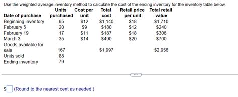 Solved Use The Weighted Average Inventory Method To