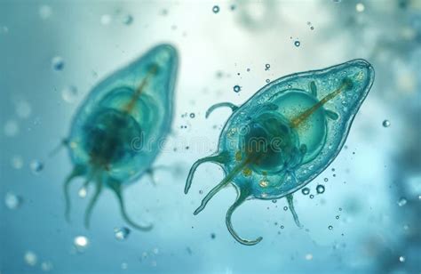 Microscopic View Of Giardia Lamblia Light Green And Blue Protozoa