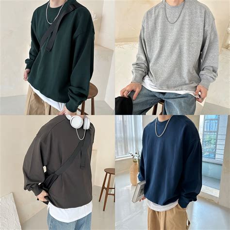 중량감 있는 어깨 넓어보이는 무지 맨투맨 절개 톡톡한 원단 에이블리