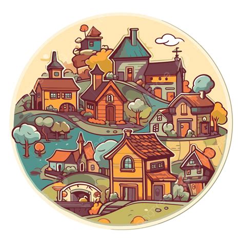 원 안에 마을과 강이 있는 만화 마을 벡터 마을 상표 만화 Png 일러스트 및 벡터 에 대한 무료 다운로드 Pngtree