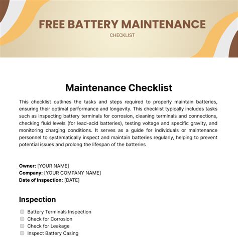 Preventive Maintenance Checklist Template Pl