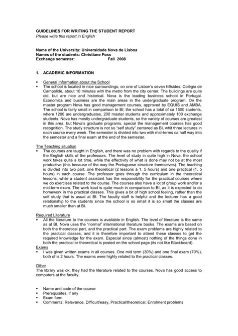 GUIDELINES FOR WRITING THE Babe REPORT