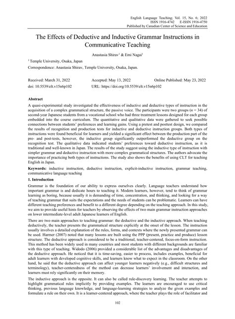 Pdf The Effects Of Deductive And Inductive Grammar Instructions In Communicative Teaching
