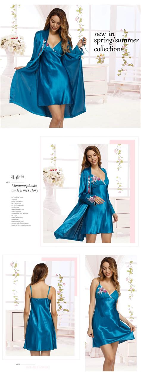 Изысканный шелковый халат и платье наборы вышитые халаты шелковые халаты для женщин Атласный