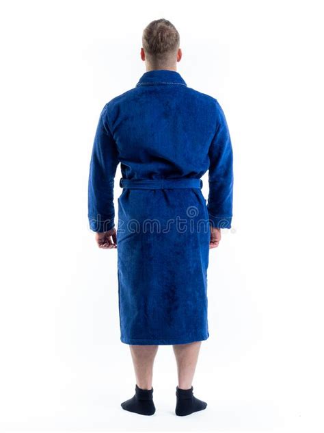 Man In A Bathrobe From The Back On An Isolated White Background Stock Image Image Of