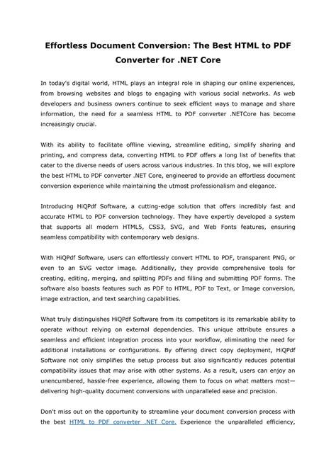 Effortless Document Conversion The Best HTML To PDF Converter For NET Core By HiQPdf Software
