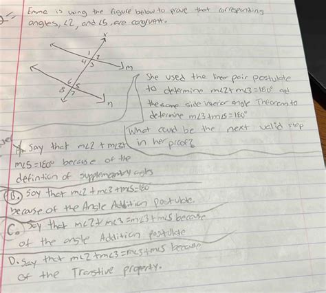 Emmc Is Using The Figure Below To Prove That Correspanains Angles ∠ 2 And ∠ 5 Are Con [math]