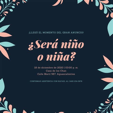 Plantillas De Invitaciones Para Revelación De Género Canva
