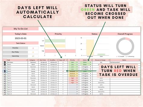To Do List Google Sheets Template Task Tracker Task Planner Spreadsheet Checklist Template