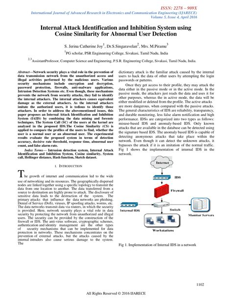 Pdf Internal Attack Identification And Inhibition System Using Cosine Similarity For Abnormal