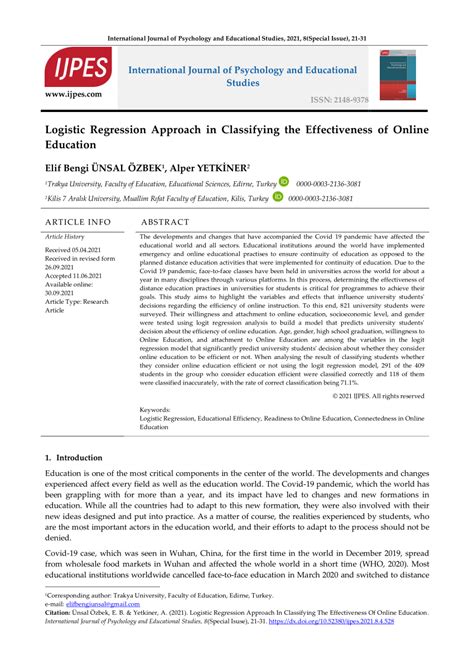 Pdf Logistic Regression Approach In Classifying The Effectiveness Of Online Education