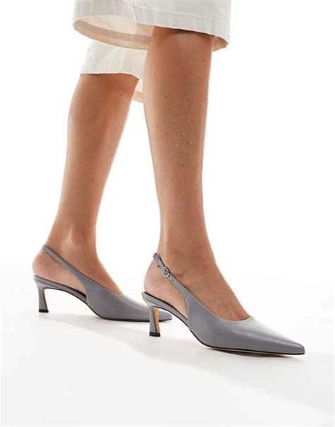 London Rebel Wide Fit Emily Slingback Kitten Heels In Slate Gray Asos
