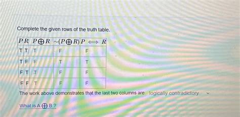 Solved Complete The Given Rows Of The Truth Table The Work
