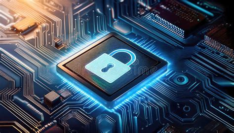 Glowing Lock Symbol On Circuit Board Represents Digital Security And