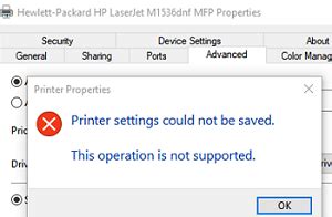 Printer Settings Could Not Be Saved Operation Not Supported Windows OS Hub