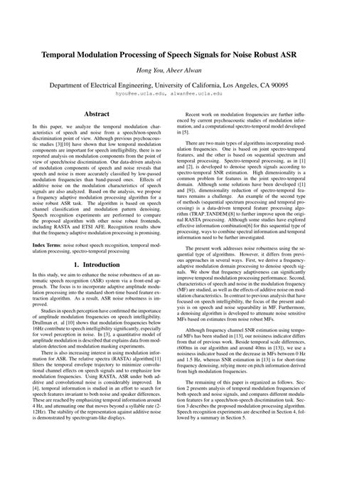 Pdf Temporal Modulation Processing Of Speech Signals For Noise Robust Asr