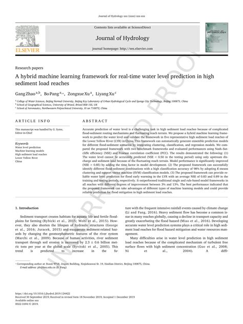 Pdf A Hybrid Machine Learning Framework For Real Time Water Level Prediction In High Sediment