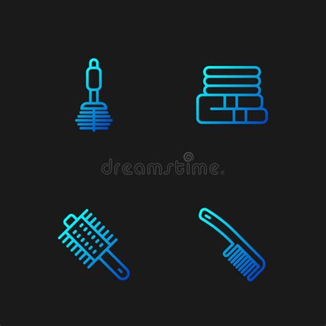 Set Line Hairbrush Toilet And Towel Stack Gradient Color Icons