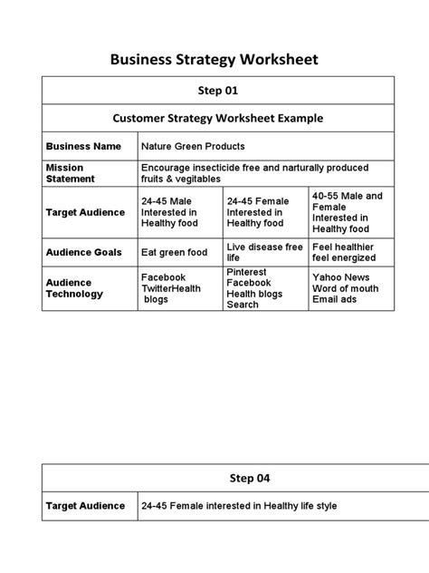 Business Strategy Worksheet Pdf Target Audience Foods