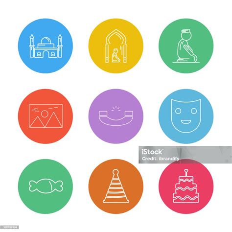 모스크 기도 이슬람교도 카드 풍경 전화 마스크 케이크 모자 사탕 Eps 아이콘 설정된 벡터 0명에 대한 스톡 벡터 아트 및 기타 이미지 Istock