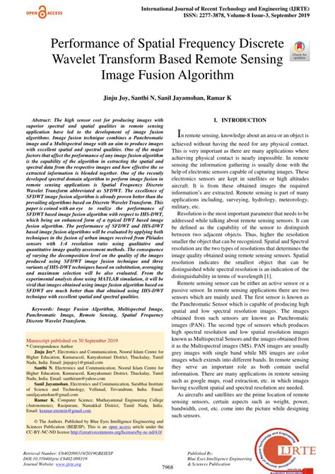 Pdf Performance Of Spatial Frequency Discrete Wavelet Transform Based Remote Sensing Image