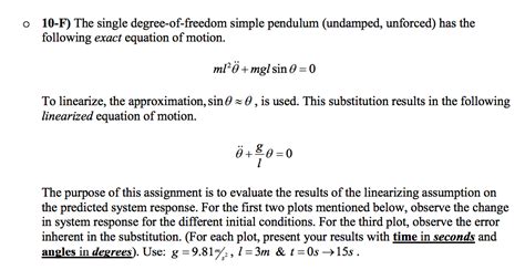 Solved O 10 F The Single Degree Of Freedom Simple Pendulum