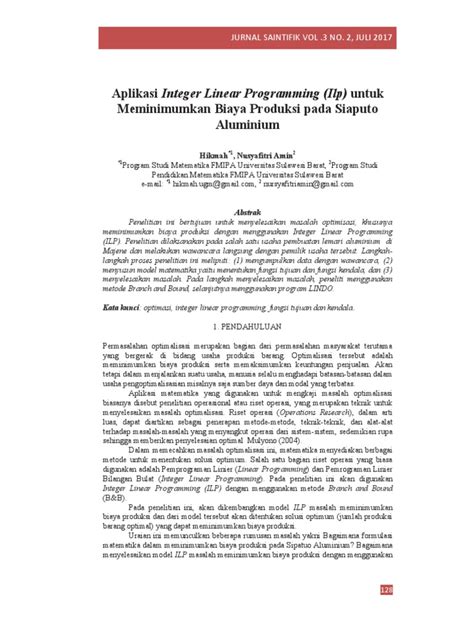 Aplikasi Integer Linear Programming Ilp 24a88b4d Pdf Pdf