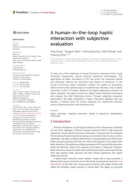 Pdf A Human In The Loop Haptic Interaction With Subjective Evaluation