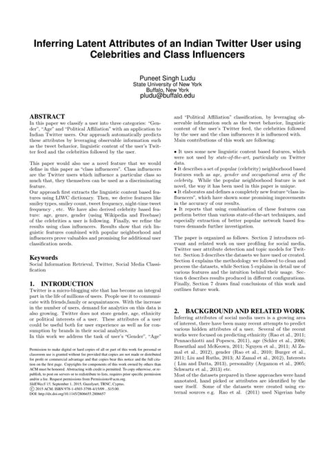 Pdf Inferring Latent Attributes Of An Indian Twitter User Using Celebrities And Class Influencers