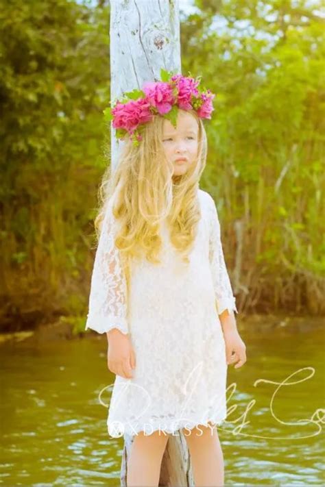 White Lace 34 Sleeves Short Flower Girl Dress Xdressy