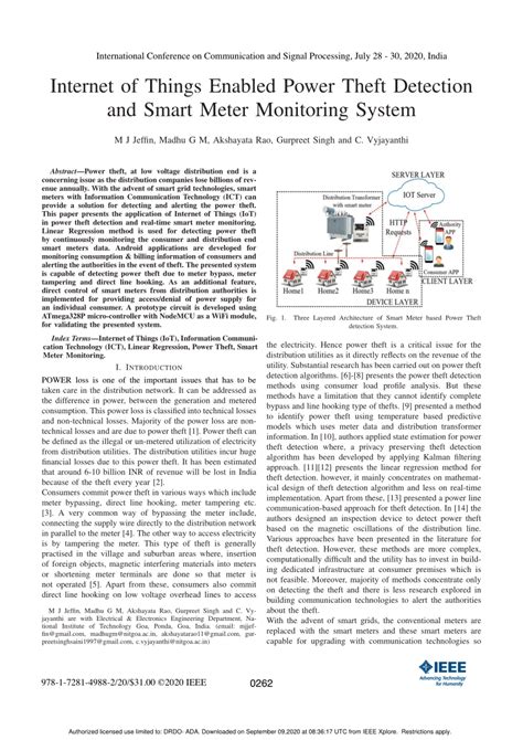 Pdf Internet Of Things Enabled Power Theft Detection And Smart Meter