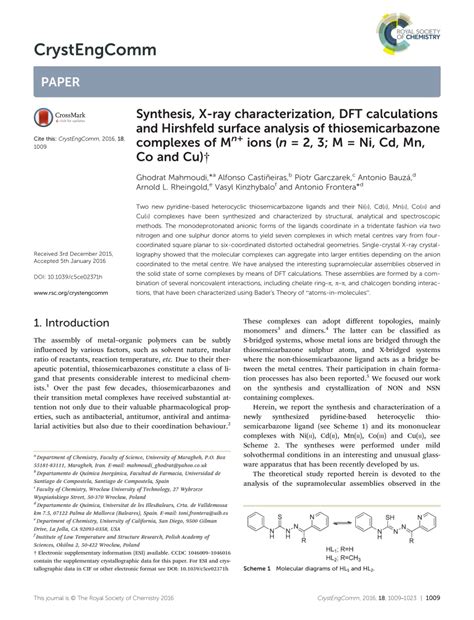 Pdf Synthesis X Ray Characterization Dft Calculations And Hirshfeld Surface Analysis Of Mn