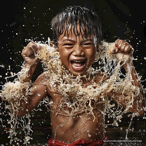 Ai创作图泼水狂欢 马来语男孩 佤族男孩 狂欢泼水 黎族男孩 玩水的小男孩 水中嬉戏的男孩 麻辣男孩 享用飞溅 玩泼水 洒水狂欢 孩子淌水 玩