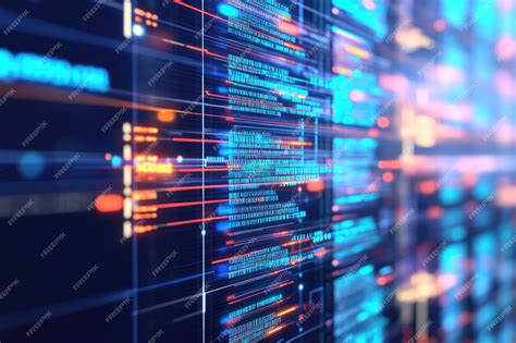 Abstract Digital Code Background Blue And Orange Neon Glows On A Dark Screen Premium Ai