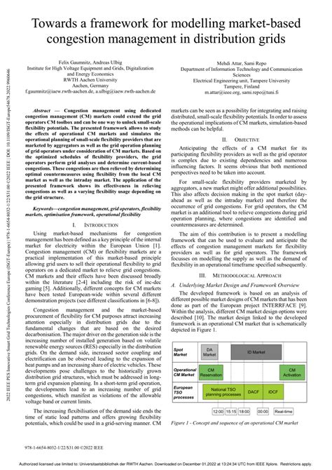 Pdf Towards A Framework For Modelling Market Based Congestion Management In Distribution Grids