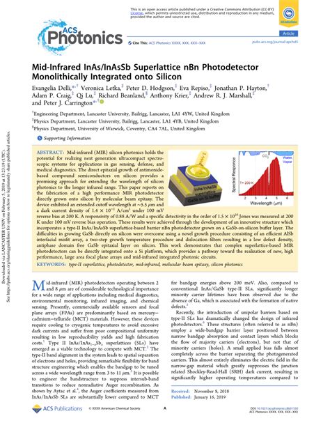 Pdf Mid Infrared Inasinassb Superlattice Nbn Photodetector Monolithically Integrated Onto Silicon
