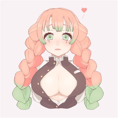 Rule 34 Bangs Big Breasts Blush Braided Hair Cleavage Demon Slayer Female Female Only Green
