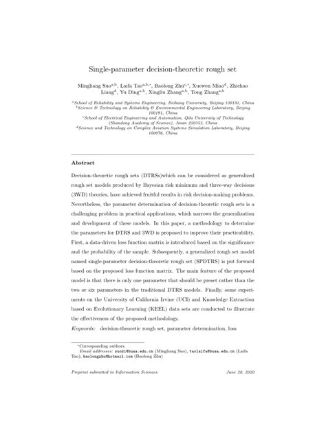 Pdf Single Parameter Decision Theoretic Rough Set