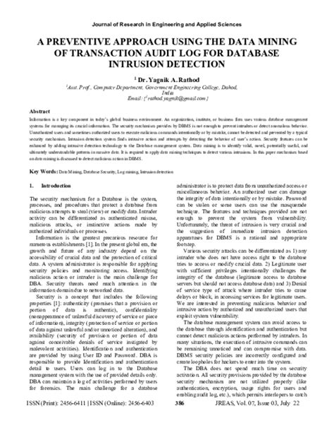 Pdf A Preventive Approach Using The Data Mining Of Transaction Audit Log For Database