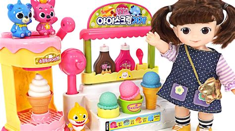 아이스크림 사세요~ 아기상어 콩순이 아이스크림 가게 놀이 핑키팝토이 Youtube
