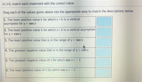 Solved In 1 6 Match Each Statement With The Correct Value