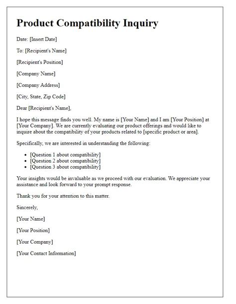 Letter Template For Product Compatibility Clarification Free Samples