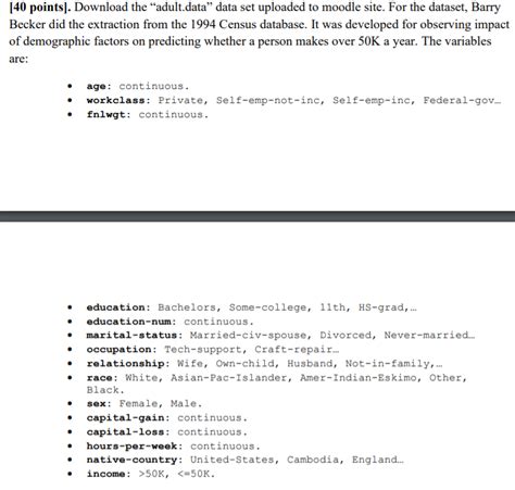40 Points Download The Adult Data Data Set Chegg Com