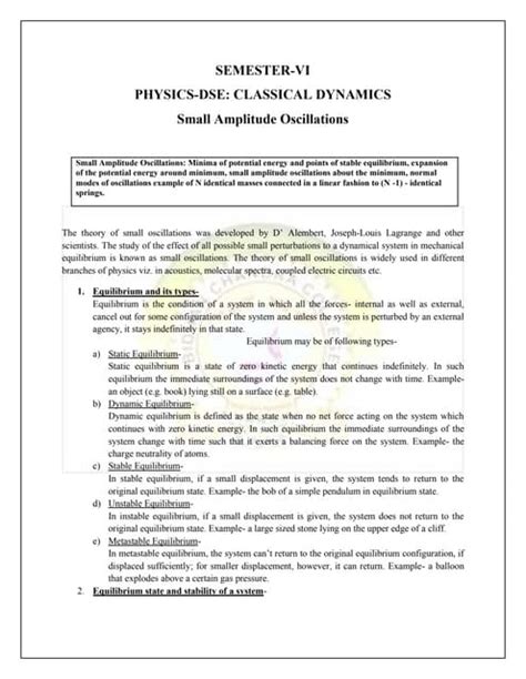 Small Oscillations Pdf