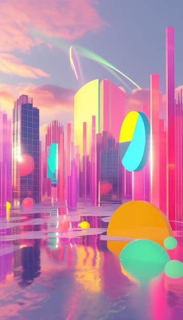 Colorful Cityscape At Sunset With Geometric Shapes Premium Ai Generated Image