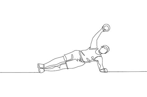 Premium Vector One Single Line Drawing Of Young Energetic Man Working Out Doing Side Plank