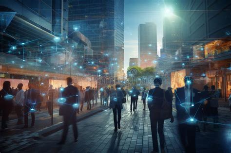 Walking Business People Are Tracked With CCTV AI Facial Recognition
