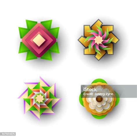 세트 추상 컬렉션 3d 색상 꽃 종이 컷 배경 벡터 현대 디자인 스타일 그림자 0명에 대한 스톡 벡터 아트 및 기타 이미지 0명 귀여운 꽃 나무 Istock