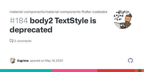 body2 textstyle is deprecated · issue 184 · material components